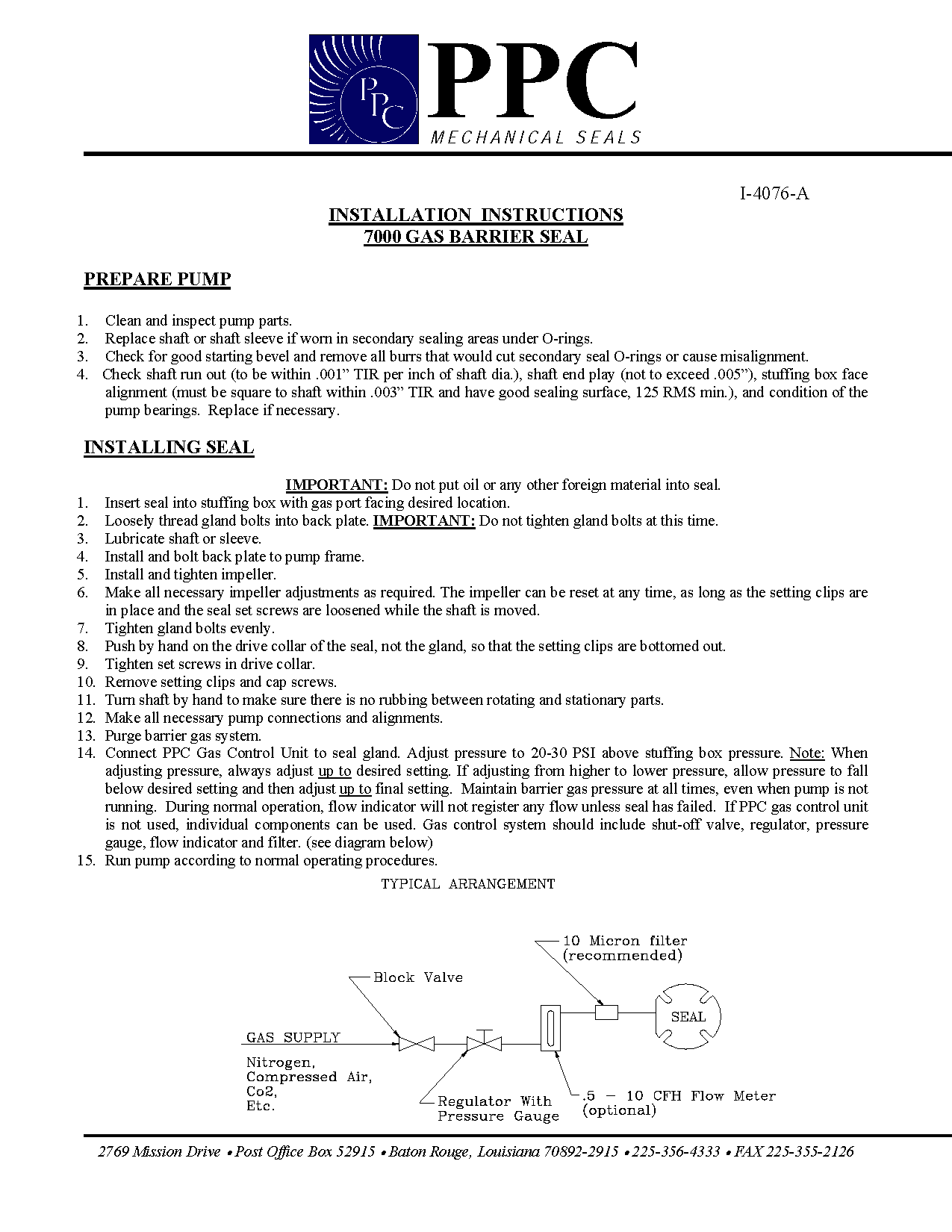 7000 Installation Guide – PPC Mechanical Seals